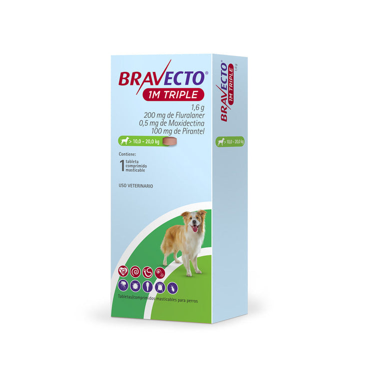 BRAVECTO 1M TRIPLE DOG (10-20KG) 200MG UND – HVA Nutrición Animal S.A