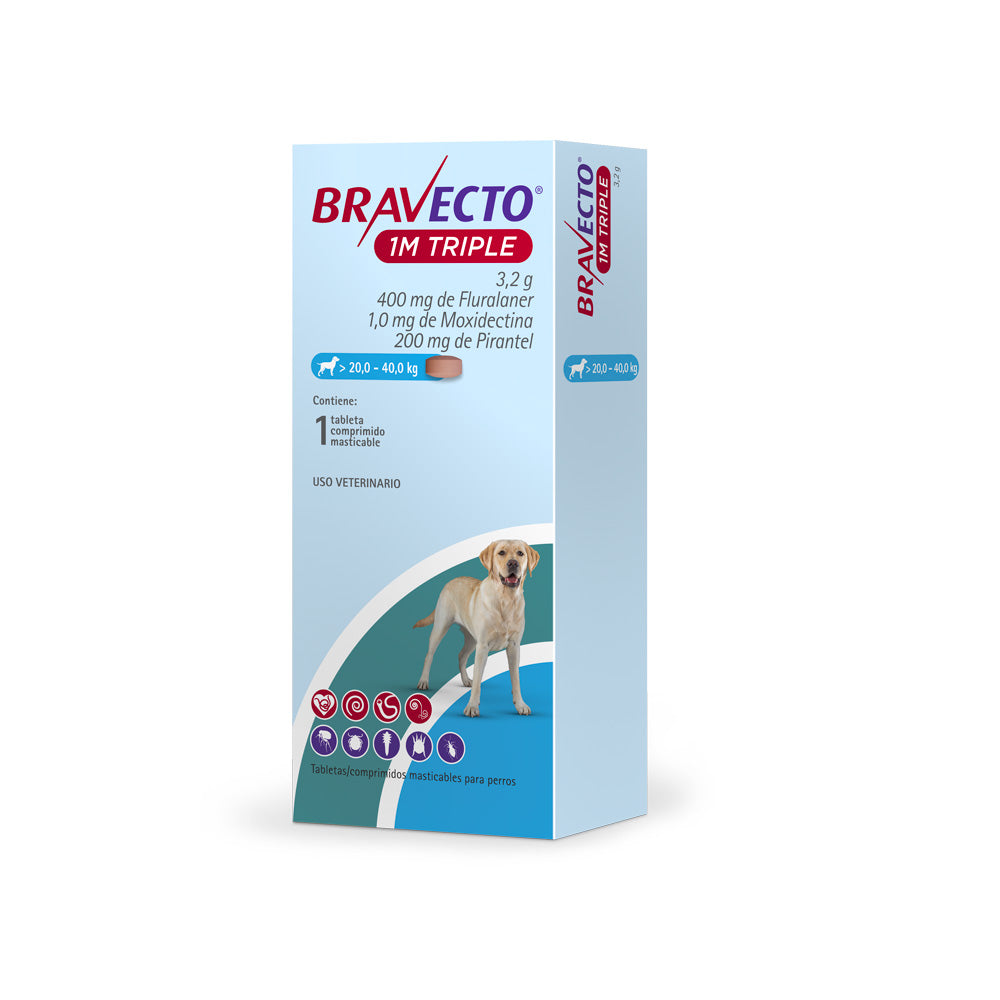 BRAVECTO 1M TRIPLE DOG CELESTE (20KG-40KG) 400MG UND – HVA Nutrición ...